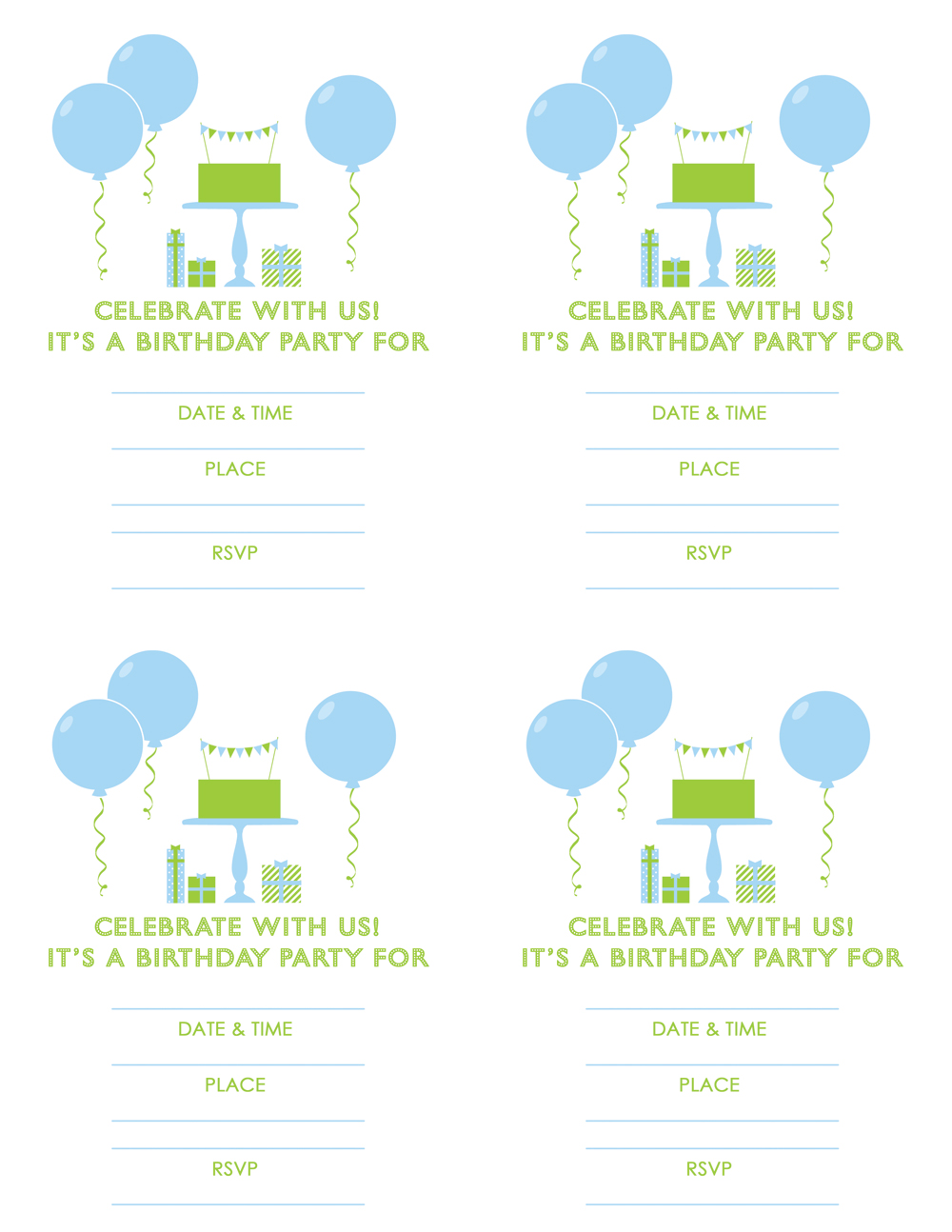 FREE Blue and Green (Boy) Birthday Printables from Green Apple Paperie ...