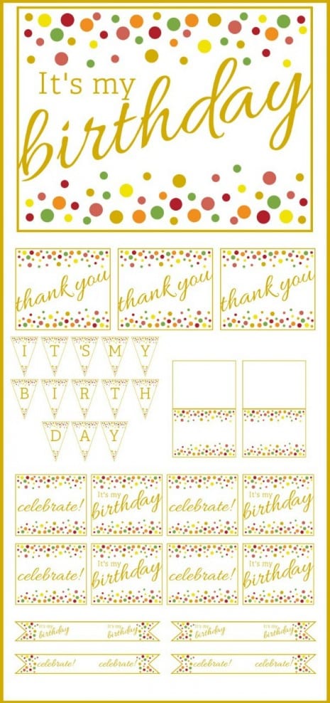 free gold and polka dot birthday printables
