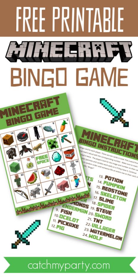 Free Printable Minecraft Bingo Game The Catch My Party Blog