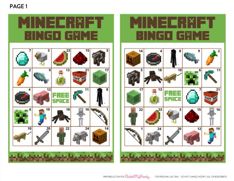 Free Printable Minecraft Bingo Game